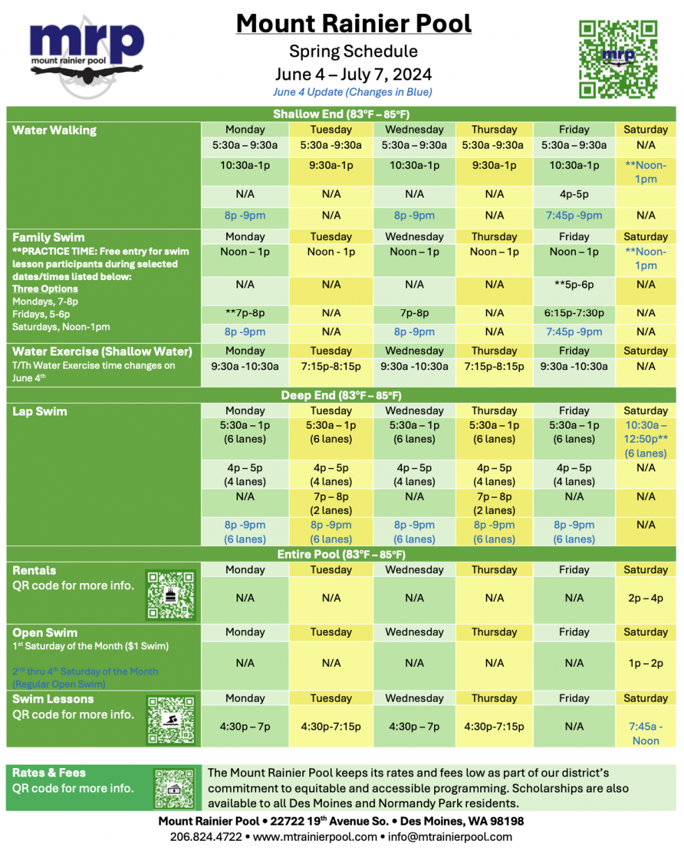 Schedule - Mt. Rainier Pool