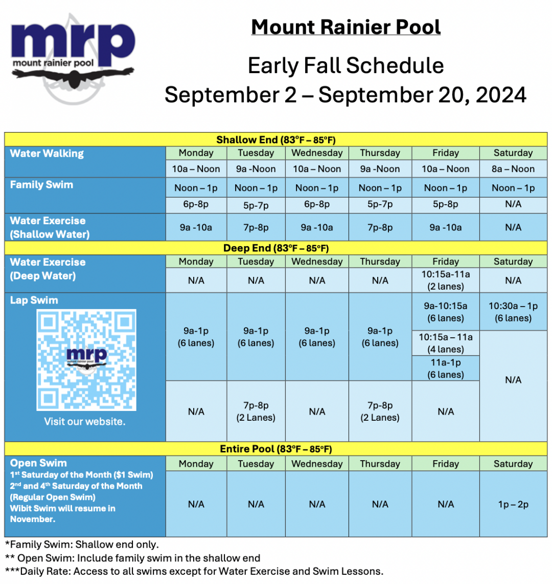Schedule - Mt. Rainier Pool