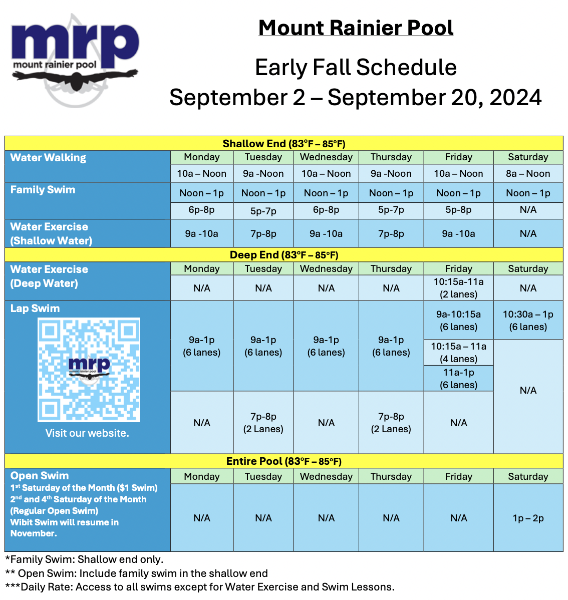 Schedule - Mt. Rainier Pool
