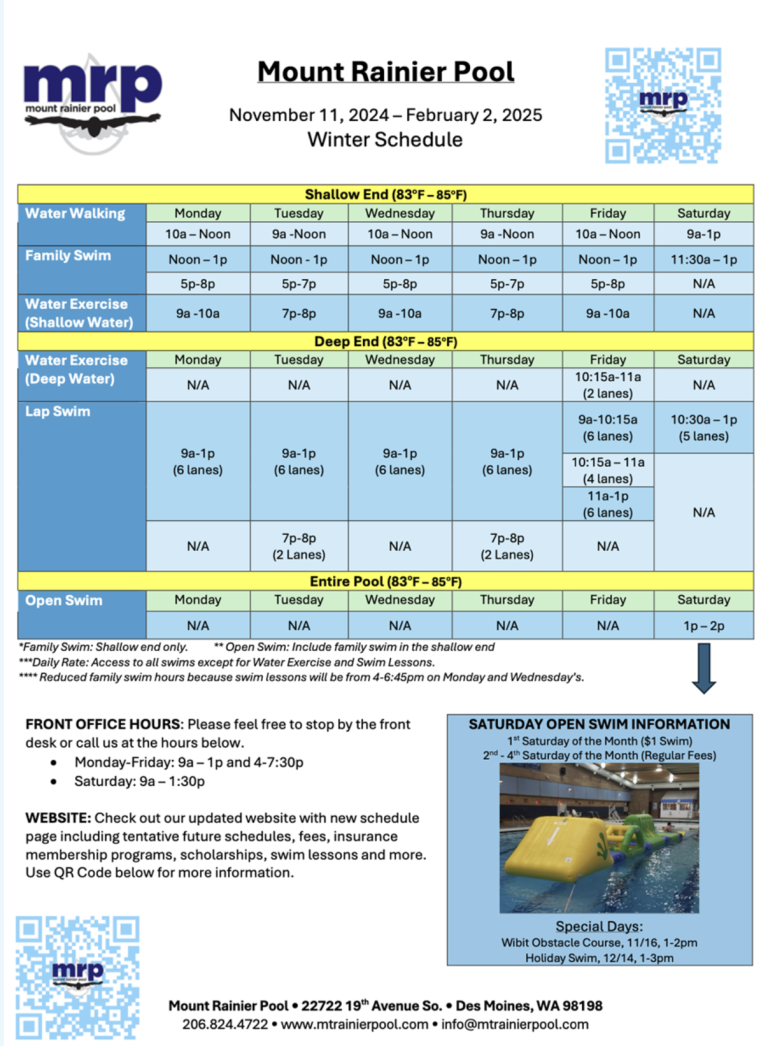 Schedule - Mt. Rainier Pool