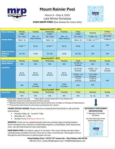 Schedule - Mt. Rainier Pool