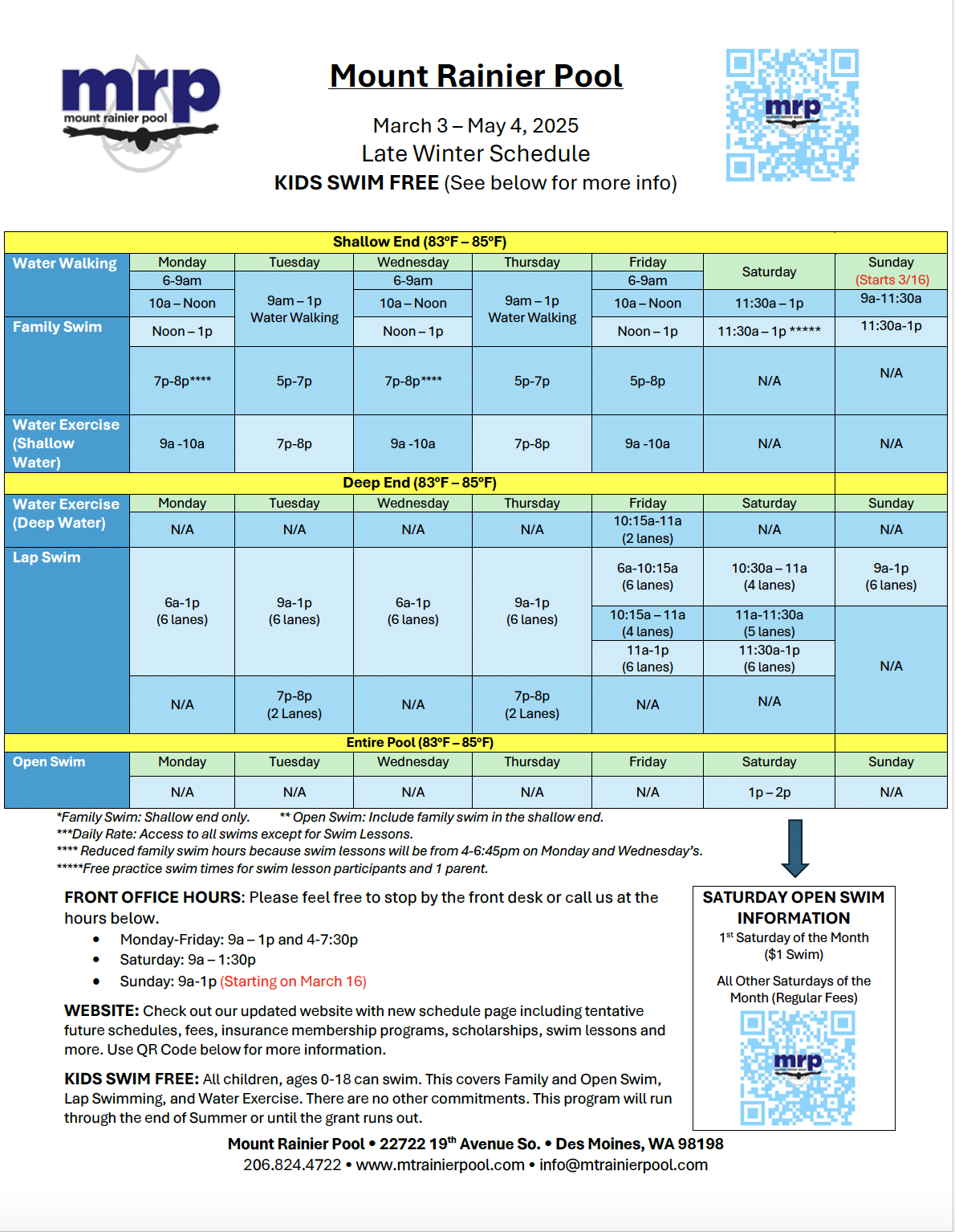 Schedule - Mt. Rainier Pool