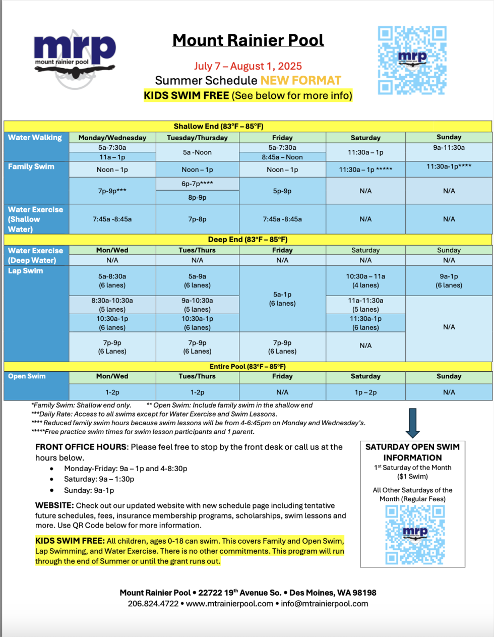 Schedule - Mt. Rainier Pool